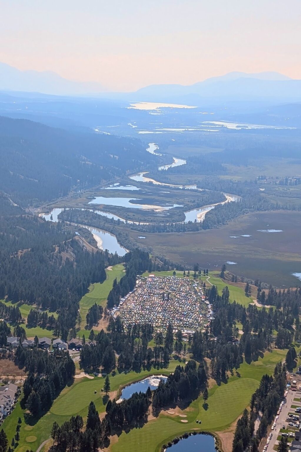 Flying over the Radium Hot Springs Car Show